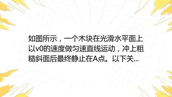 如图所示，一个木块在光滑水平面上以v0的速度做匀速直线运动，冲上粗糙斜面后最终静止在a点。以下关于木块的说法正确的是（ ） A 木块静止在a