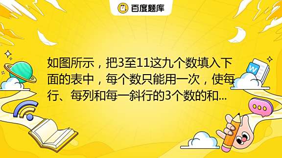 如图所示，把3至11这九个数填入下面的表中，每个数只能用一次，使每行、每列和每一斜行的3个数的和都等于21。百度教育